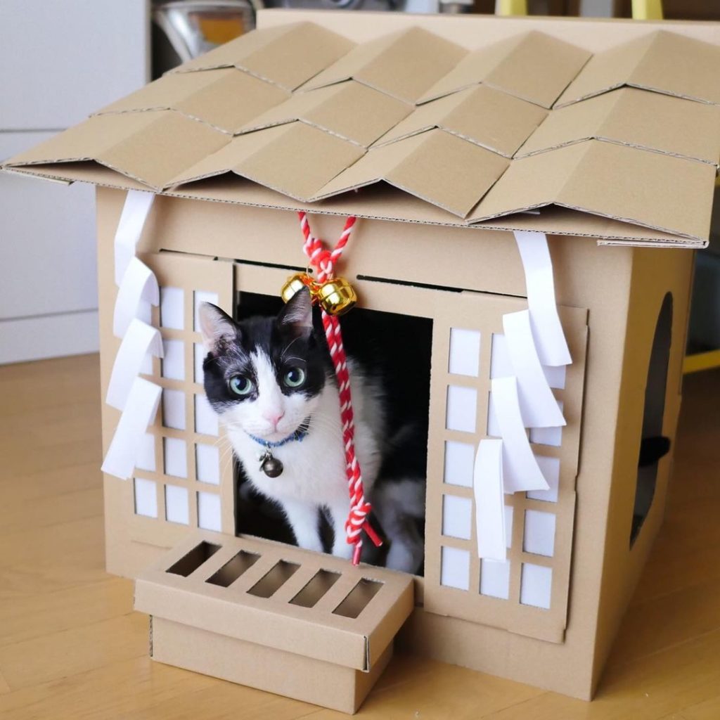 Cardboard Cat Shrine Lets You Worship Your Cats As They Snuggle