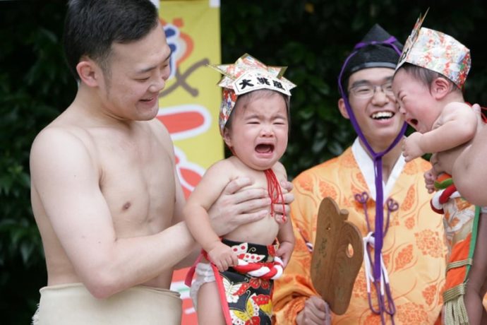 Naki Sumo Baby Crying Contest: Giant Sumo Wrestlers Make Babies Wail